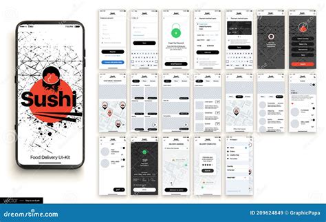 Sushi Delivery Design Of The Mobile Application Ui Ux Stock Vector