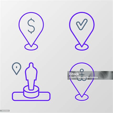 앵커 기념물 확인 표시 및 현금 위치 아이콘으로 라인 위치를 설정합니다 벡터 건축에 대한 스톡 벡터 아트 및 기타 이미지 건축 관광 금융 Istock