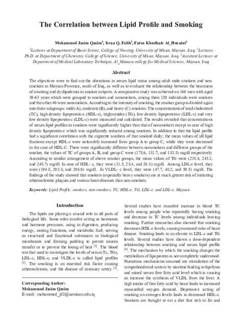 Pdf The Correlation Between Lipid Profile And Smoking