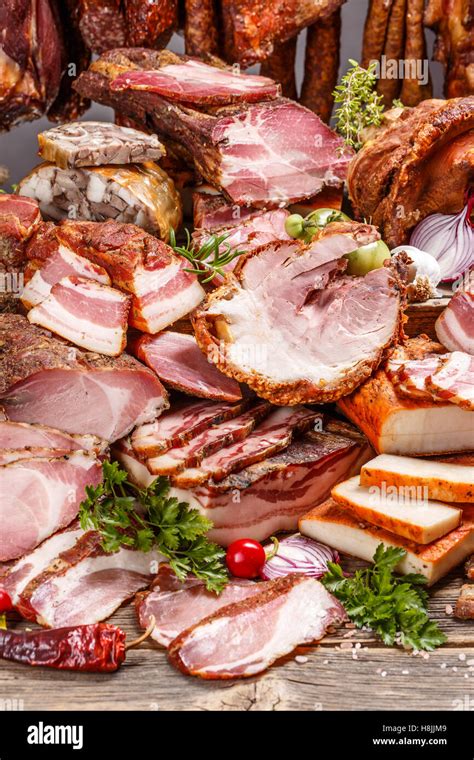 Still Life Of Various Pork Meat Products Stock Photo Alamy