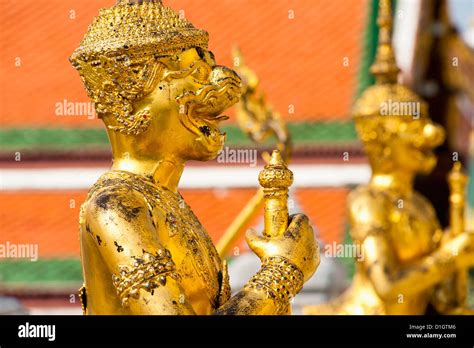 Gold Guardian Statue At The Grand Palace Bangkok Thailand Southeast