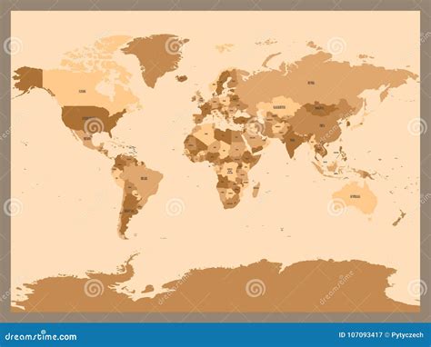 Old Vintage Or Retro Style Map Of World Political Map In Shades Of