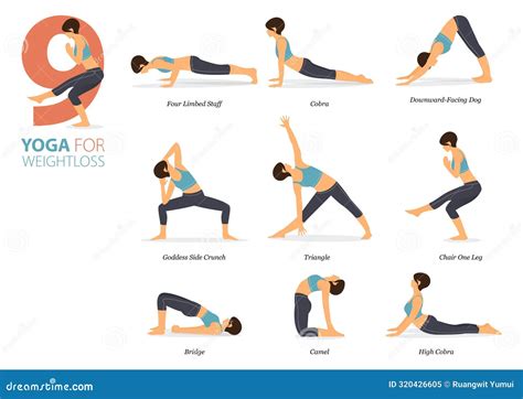 9 Yoga Poses Or Asana Posture For Workout In Weight Loss Concept Women