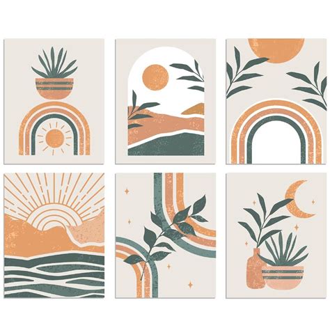 Sboho Set Of 6 Boho Posters Unframed 8x10” Inch Abstract Geometric