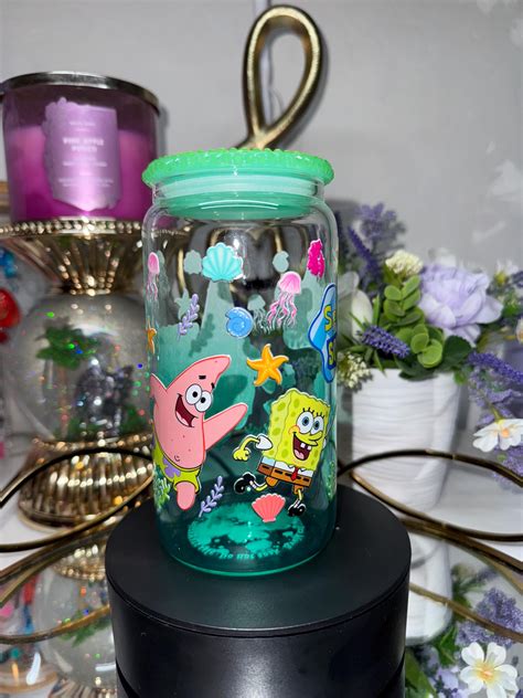 Spongebob Glow Glass Cup Etsy