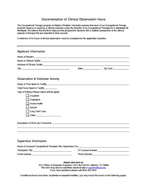 Fillable Online Documentation Of Clinical Observation Hours Abilene