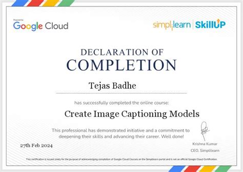 Tejas Badhe On Linkedin Tejas Badhe Has Successfully Completed The Create Image Captioning Models