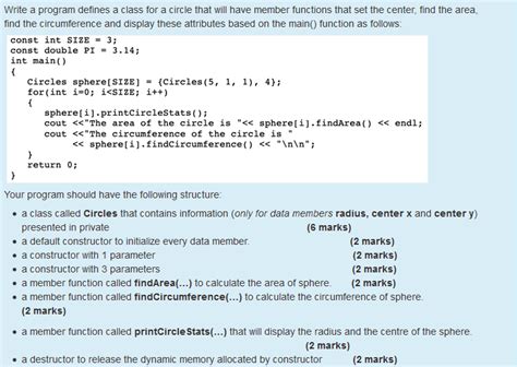 Solved Write A Program Defines A Class For A Circle That
