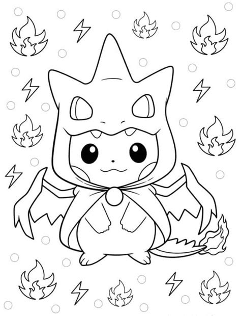 Coloriage Pikachu Kawaii En Costume De Dracaufeu Et Dessin Gratuit à