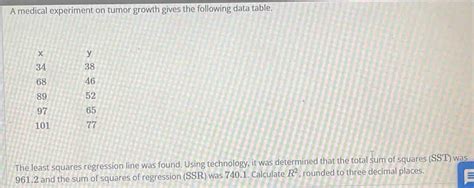 solved a medical experiment on tumor growth gives the following data