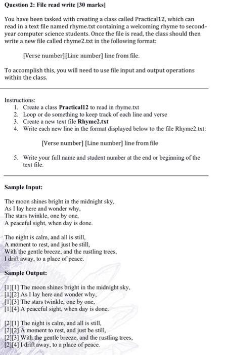Solved Question 2 File Read Write 30 Marks You Have Been