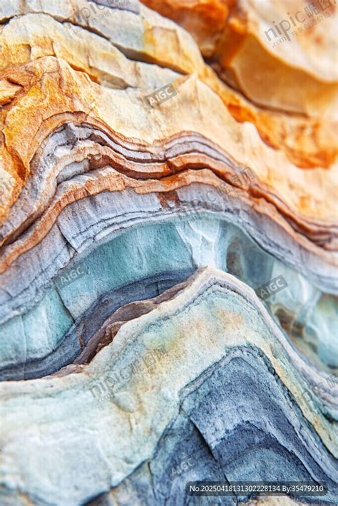 Ai创作图岩石 纹理 层叠 色彩 地质 自然 纹路 矿石 结构 地貌 沉积岩 线条 色彩斑斓 图案 质感 昵图网