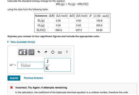 Solved Calculate the standard entropy change for the | Chegg.com