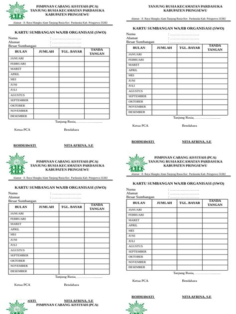 Kartu Sumbangan Wajib Organisasi Swo Kartu Sumbangan Wajib Organisasi