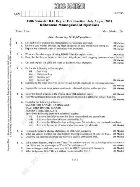 Dbms Pyqs Pdf Databases Sql