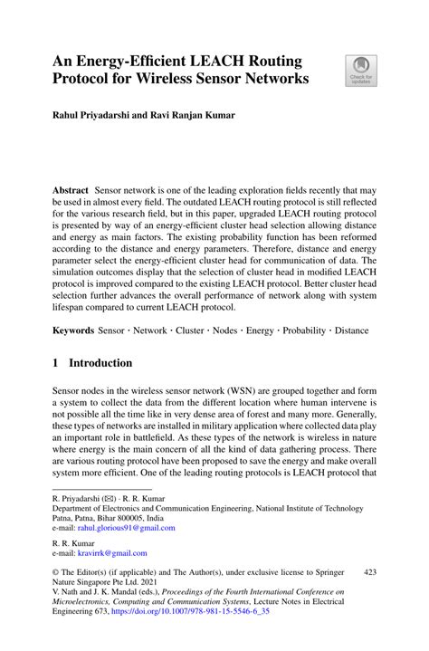 Pdf An Energy Efficient Leach Routing Protocol For Wireless Sensor Networks