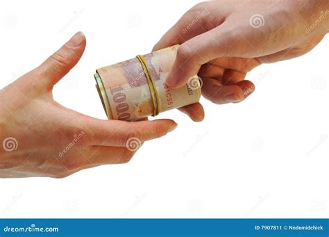 Man Passes Money To Woman Hand Stock Image Image Of Economy