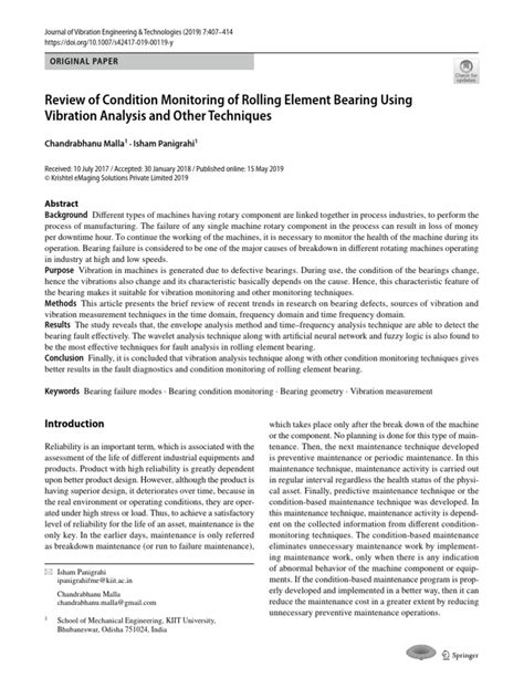Review Of Condition Monitoring Of Rolling Element Bearing Using