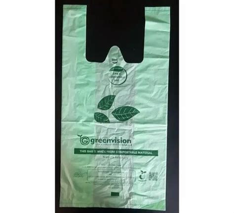 Light Green Printed W Cut Biodegradable Plastic Bag For Shopping