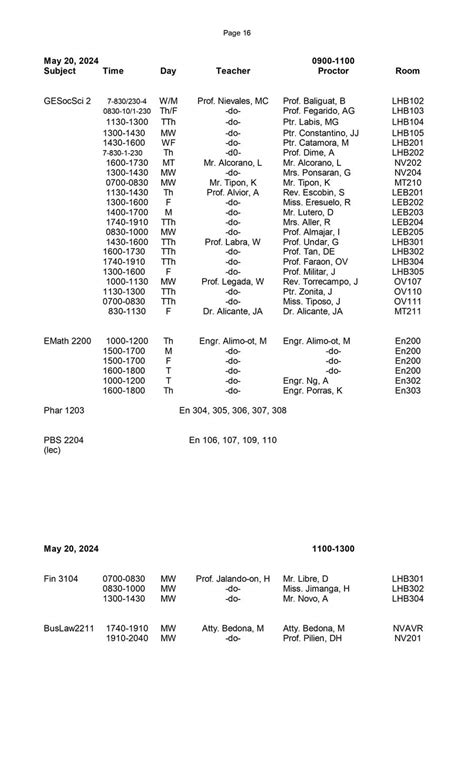 Final Examinations Schedule For The Second Semester A Y 2023 2024