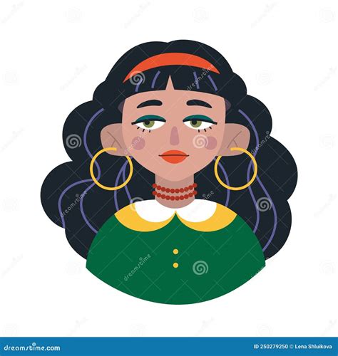Gypsy Girl Avatar Cartoon Style Trendy Modern Vector Illustration