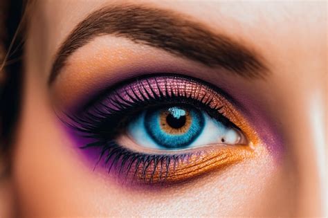 Premium Ai Image Womans Dramatic Blue Eye Makeup With Orange And