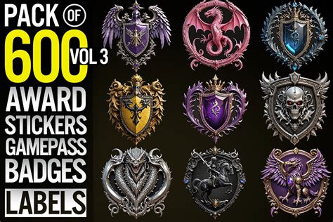 600 Game Pass Badges Stickers Labels Awards Emblems Medals Signs