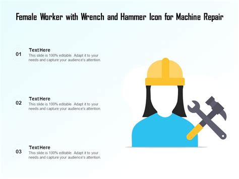 Female Worker With Wrench And Hammer Icon For Machine Repair Ppt