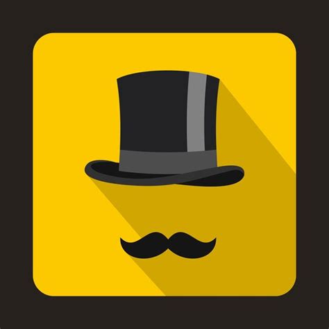 Moustache Noire Masculine Et Icône De Cylindre Dans Un Style Plat Sur Fond Jaune Vecteur Premium