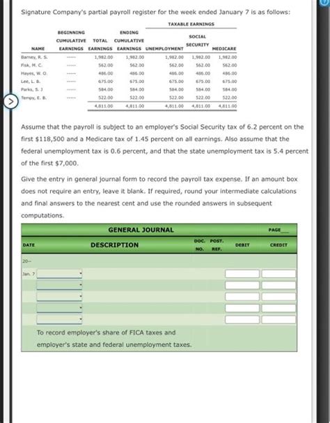 Solved Signature Companys Partial Payroll Register For The
