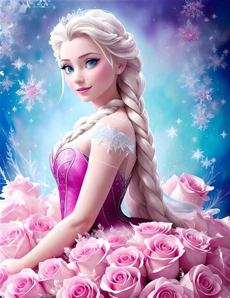 پوستر السا و آنا به رنگ صورتی و آبی با گل های رز عکس با کیفیت و وکتور لایه باز پارس استاک شاتر