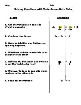 Solving Equations With Variables On Both Sides Notes And Assignments Solving Equations