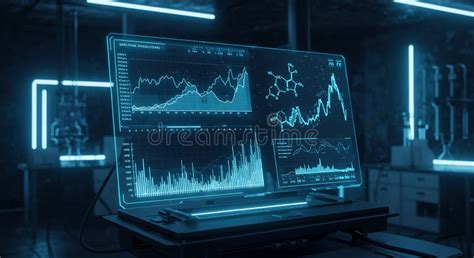 Analyzing Data On Futuristic Display In Dark Lab Environment Stock