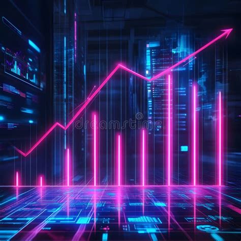 Abstract Digital Growth Chart Pink And Blue Neon Lines Data Streams And Server Room Background