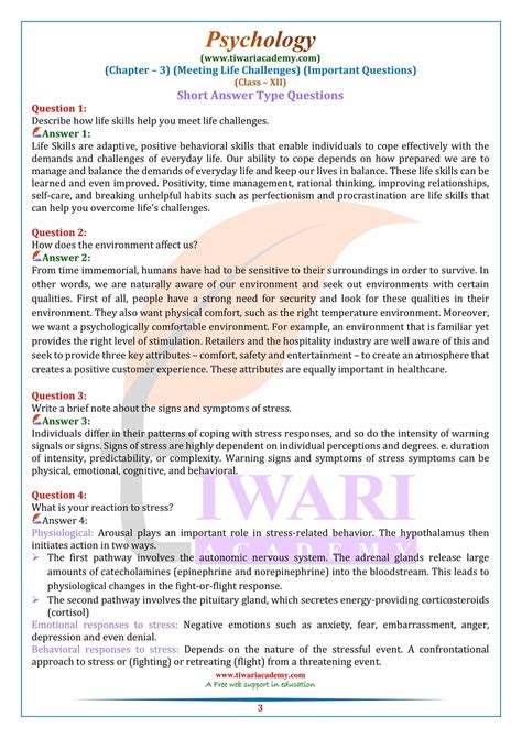 Class 12 Psychology Chapter 3 Important Questions Meeting Challenges