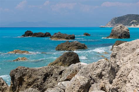 스키 아토스 페트라 비치 Lefkada 이오니아 섬 그리스의 푸른 바다의 바다 경관에 대한 스톡 사진 및 기타 이미지 경관