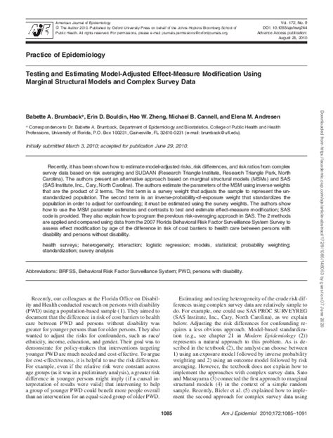 Pdf Testing And Estimating Model Adjusted Effect Measure Modification Using Marginal