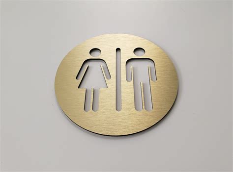 All Gender Restroom Door Sign Metal Bathroom Sign Silver Gold
