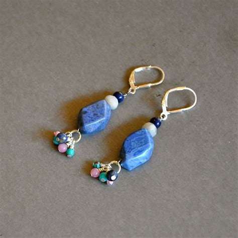 Boucles D Oreilles Fantaisies Pierres Fines Bleues Sur Dormeuses Argent