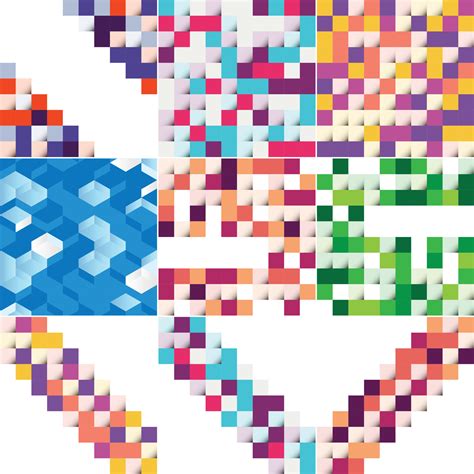 Seamless Pattern Of Colorful Blocks With A Shadow Effect And A Gradient