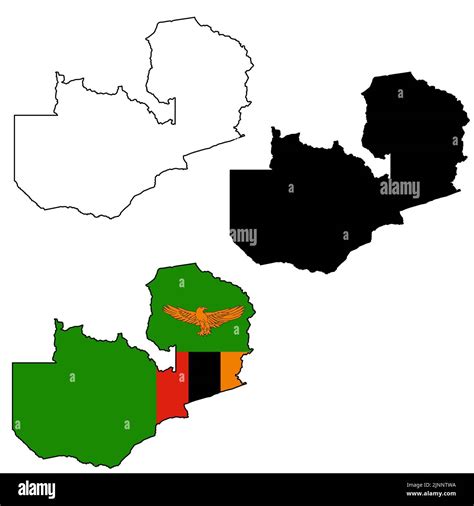 Map Of Zambia With Flag Outline Map Zambia Zambia Vector Map