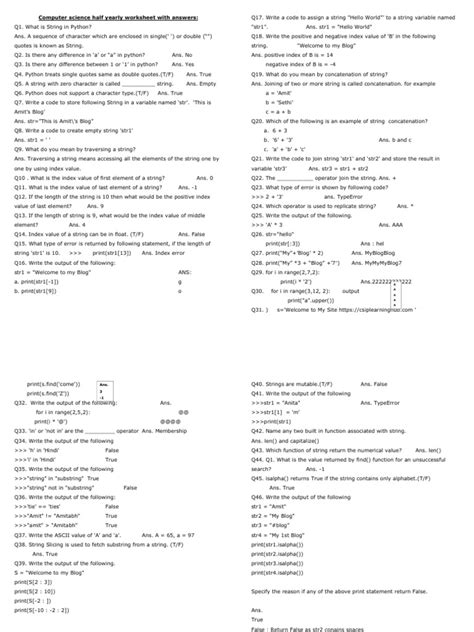 x th strings worksheets with answers pdf string computer science