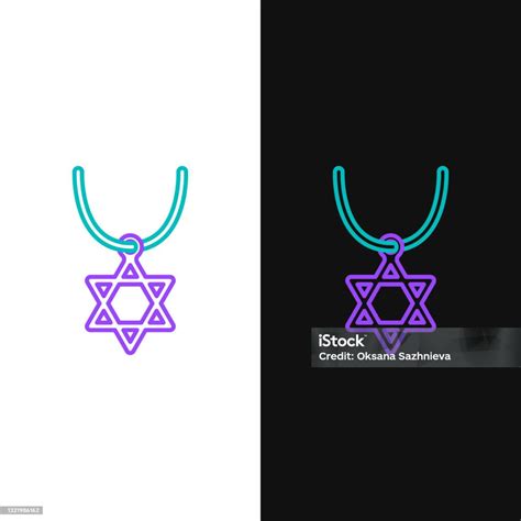 흰색과 검은 색 배경에 고립 체인 아이콘에 데이비드 목걸이의 라인 스타 유대인 종교의 상징 이스라엘의 상징 보석 과 액세서리 다채로운 개요 개념 벡터 0명에 대한 스톡 벡터