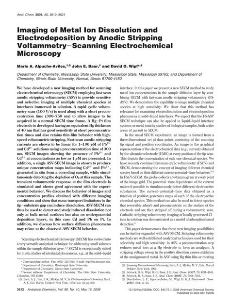 Pdf Imaging Of Metal Ion Dissolution And Electrodeposition By Anodic