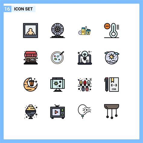 Modern Set Of 16 Flat Color Filled Lines Pictograph Of Supermarket Shop Items Temperature
