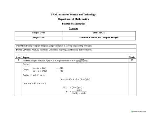 Booster Answers Unit 4 Advanced Calculus And Complex Analysis Studocu
