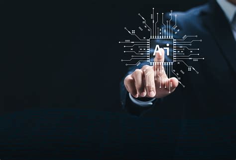 인공 지능을 위한 Ai 도구를 만지는 Ai 기술 사업가는 분석 자동화 및 자율 두뇌를 사용합니다 빅 데이터 관리 컴퓨터 연결 정보 인텔리전스 기술 개념에 대한 스톡 사진 및