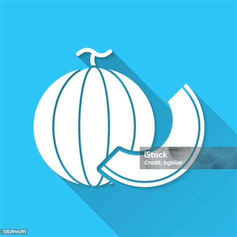 멜론과 슬라이스 파란색 배경아이콘 긴 그림자가 있는 플랫 디자인 칸탈루프 멜론에 대한 스톡 벡터 아트 및 기타 이미지 칸탈루프 멜론 아이콘 3차원 형태 Istock