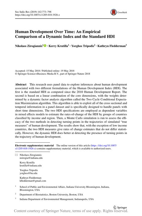 Human Development Over Time An Empirical Comparison Of A Dynamic Index And The Standard Hdi