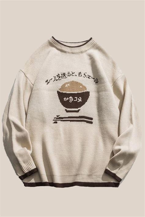 Funny Afforadble Bowl Print Crew Neck Sweater Two Colors OLUOLIN